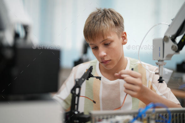 Children learning AI technology Robot with artificial intelligence ...