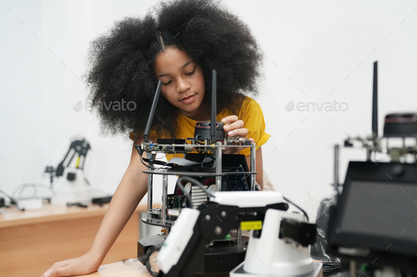 Children learning AI technology Robot with artificial intelligence ...