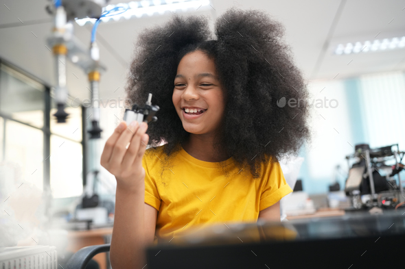 Children learning AI technology Robot with artificial intelligence ...