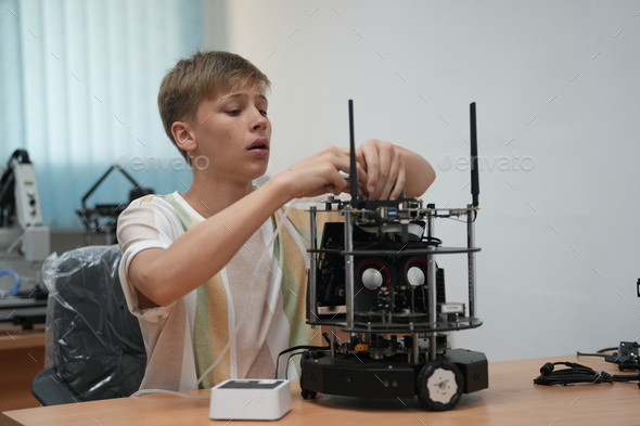 Children learning AI technology Robot with artificial intelligence ...