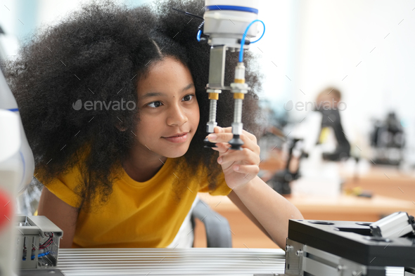 Children learning AI technology Robot with artificial intelligence ...