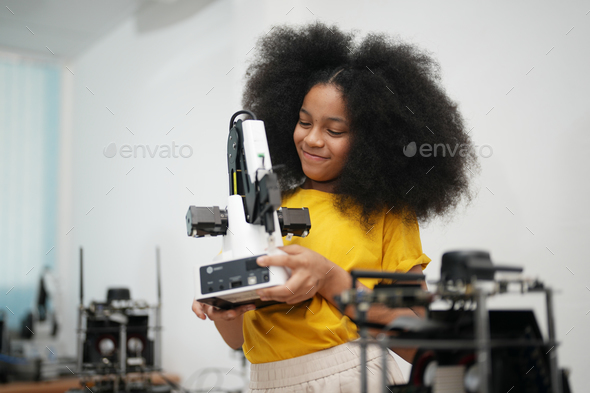 Children learning AI technology Robot with artificial intelligence ...