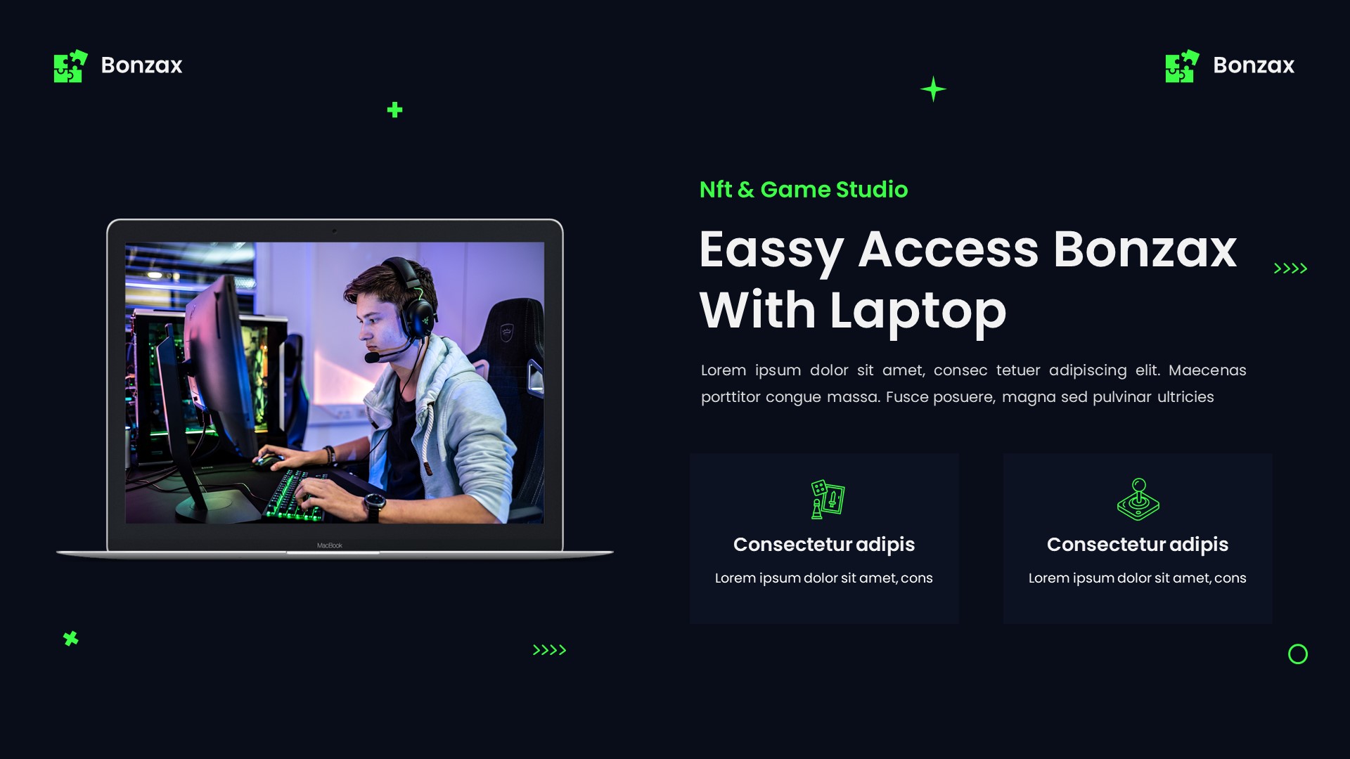 Bonzax - NFT & Game Studio Powerpoint Template, Presentation Templates