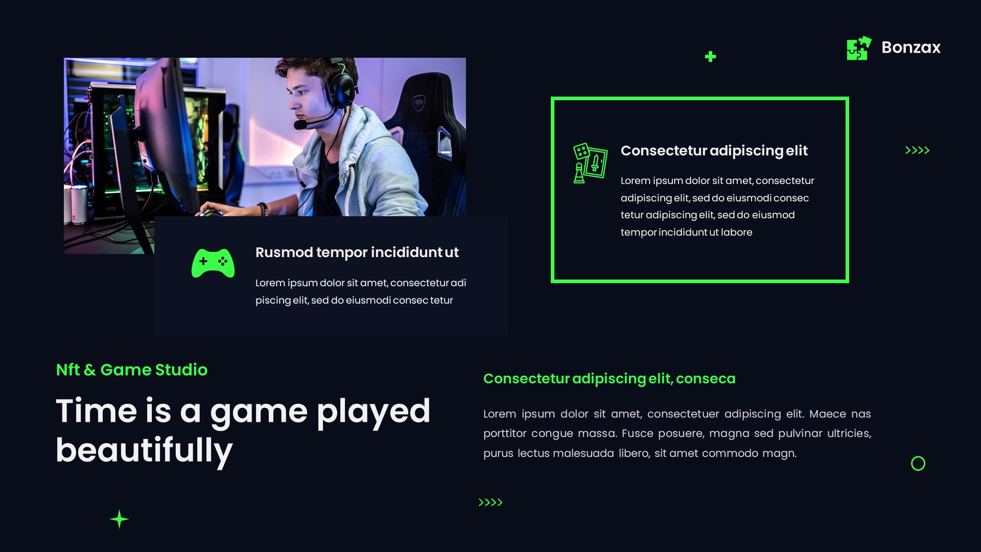 Bonzax - NFT & Game Studio Powerpoint Template, Presentation Templates