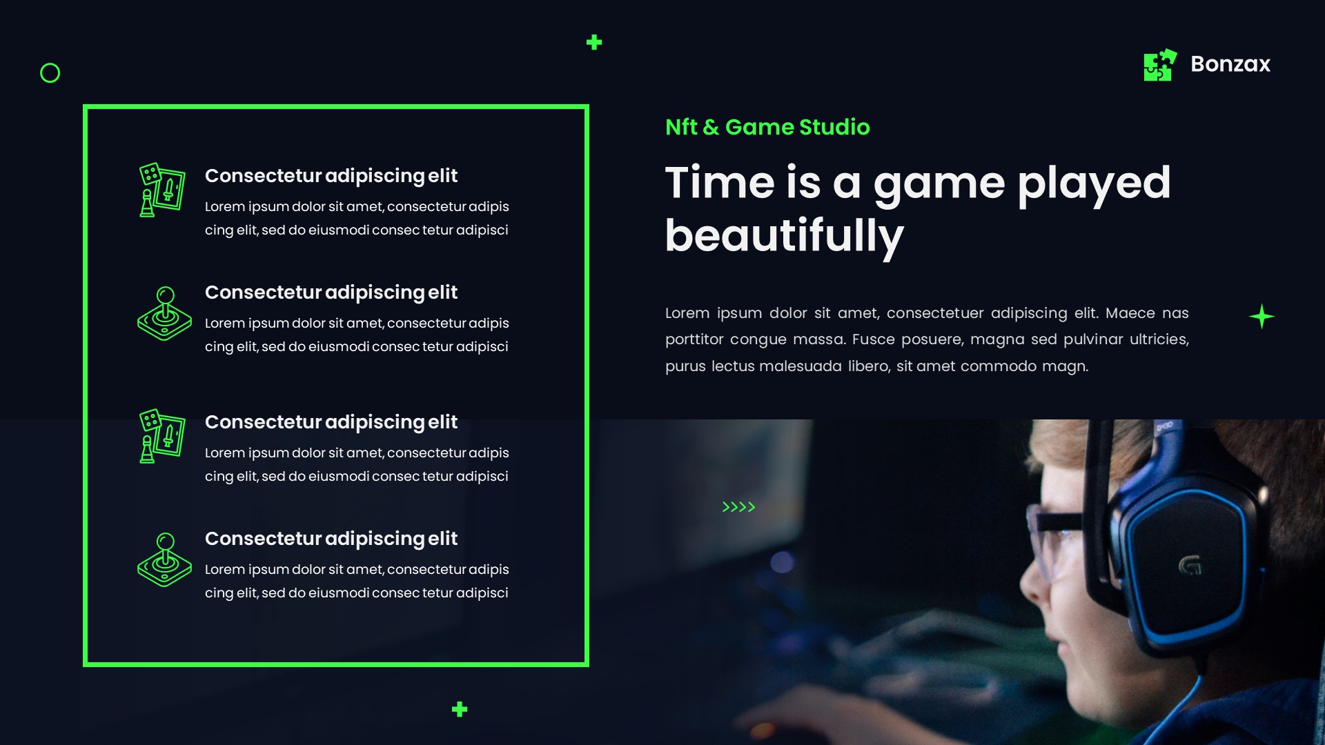 Bonzax - NFT & Game Studio Google Slides Template, Presentation Templates