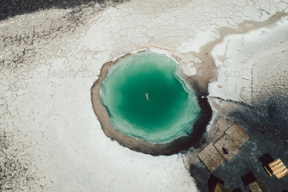 Aerial View of Salt Lagoon Baltinache San Pedro de Atacama Desert Chile ...