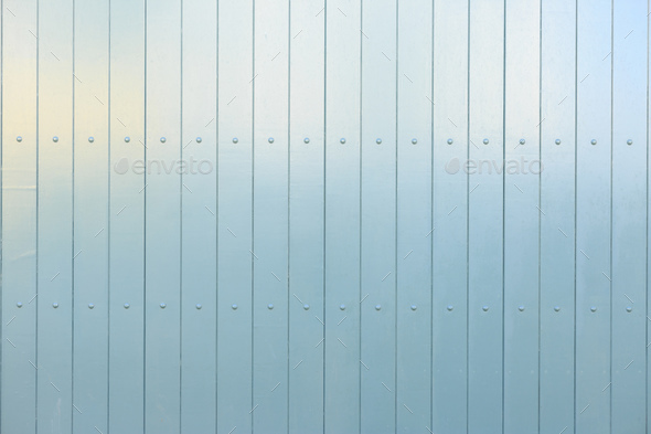Wooden light blue backdrop. Vertical empty boards with details. Closeup ...