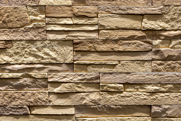 Brown Background is made of artificial stone. Side view, indoors ...