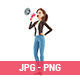 3D Cartoon Woman Making an Announcement with Megaphone, Graphics ...