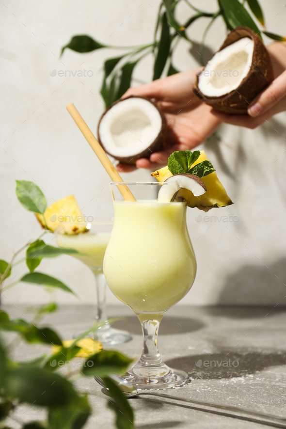 Fresh summer cocktail - Pina colada, fresh summer drink concept Stock ...