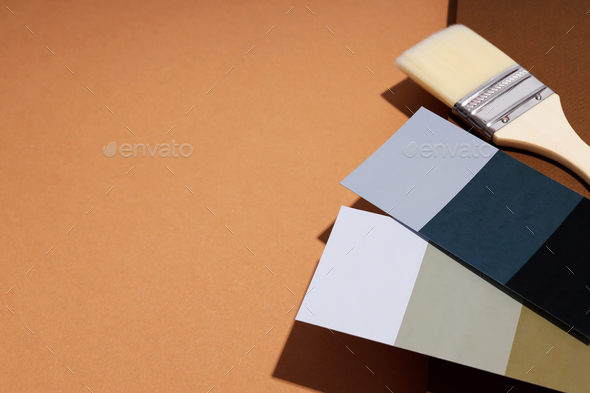 Color palettes and brush on two tone background Stock Photo by ...