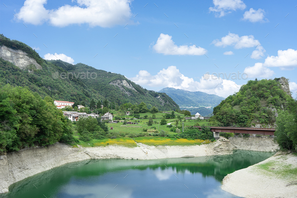 Scenic summer view of the Arsie and Lake Corlo in Italy surrounded by ...