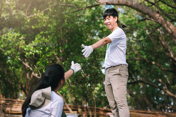 Asian volunteer help concept,show teamwork spirit togetherness, giving ...