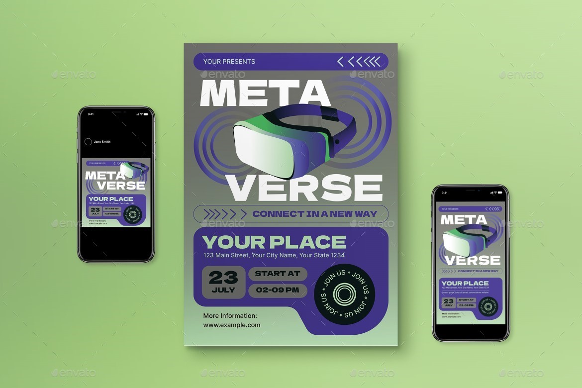 Grey 3D Metaverse Flyer Set, Print Templates | GraphicRiver