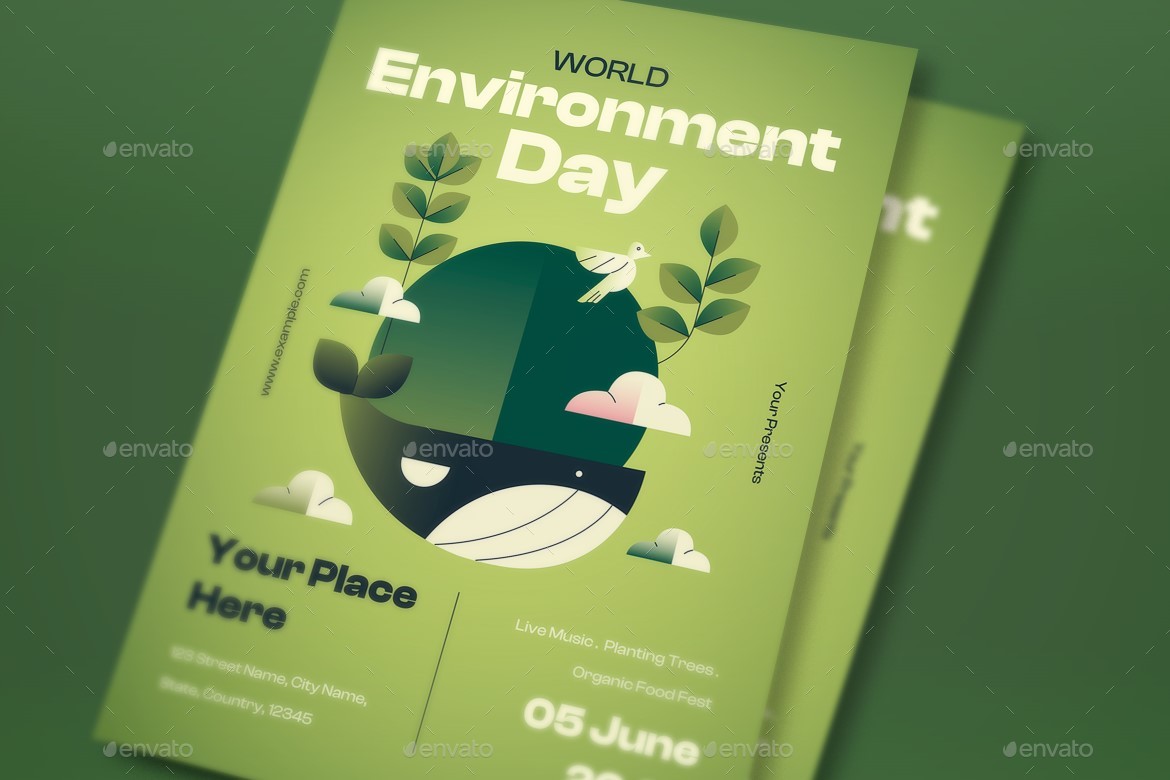 Green Gradient World Environment Day Flyer Set, Print Templates ...