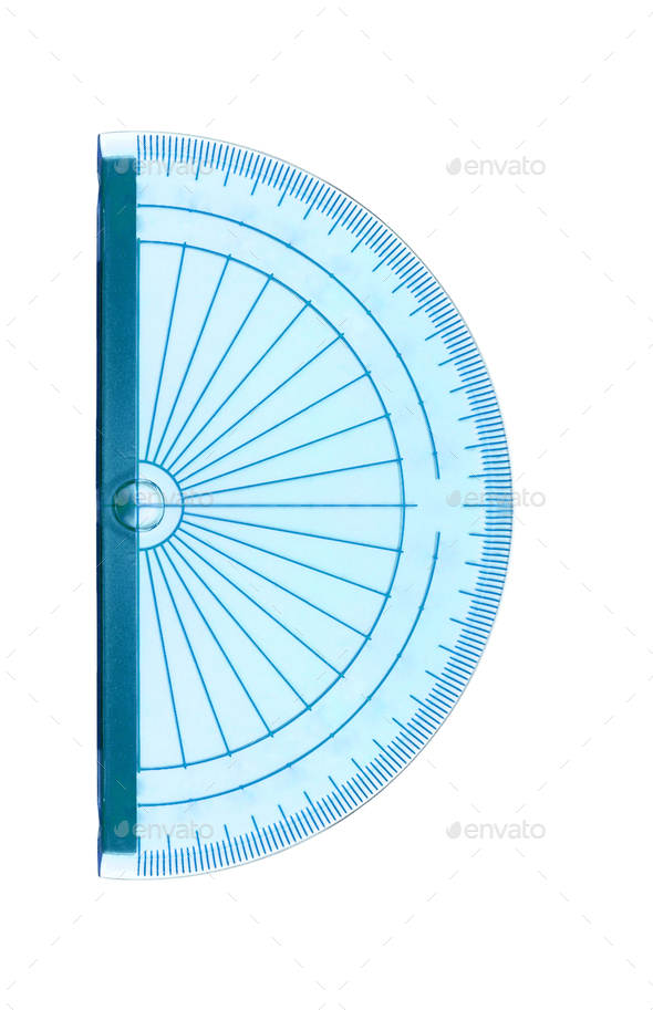 Blue transparent protractor isolated on white Stock Photo by ozaiachin