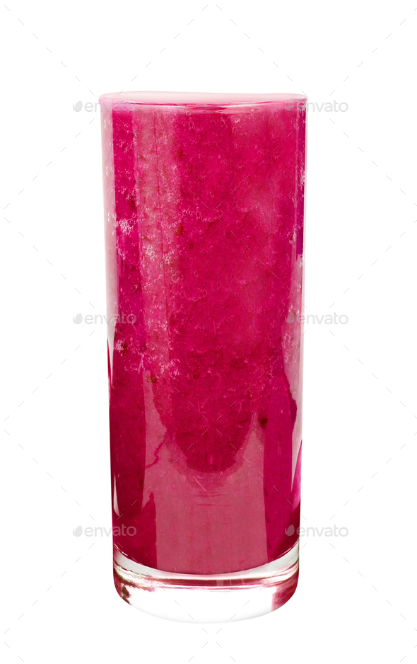 Raspberry flavor aerated drinks whit soda and ice in glass isolated on ...