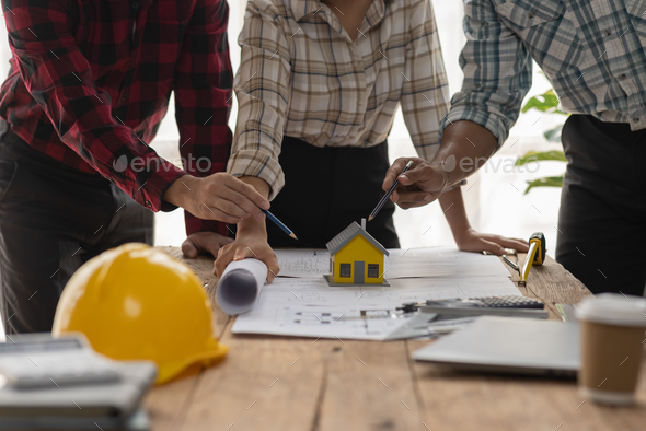 Engineer Teamwork Meeting, Architect contractor meetings of real estate ...