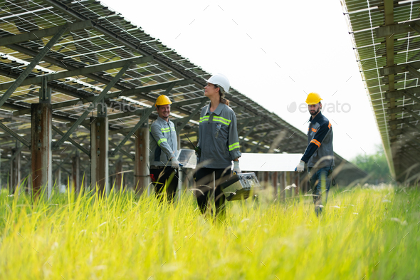 Engineering and technicians unloading repaired solar panels Stock Photo ...