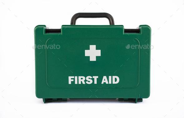 First aid kit concept, medicine equipment set in a suitcase box Stock ...