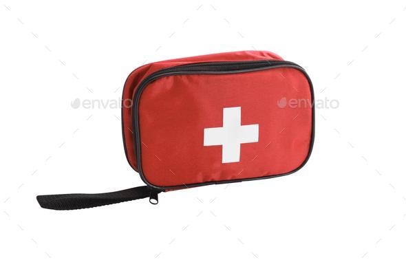 First aid kit concept, medicine equipment set in a suitcase box Stock ...