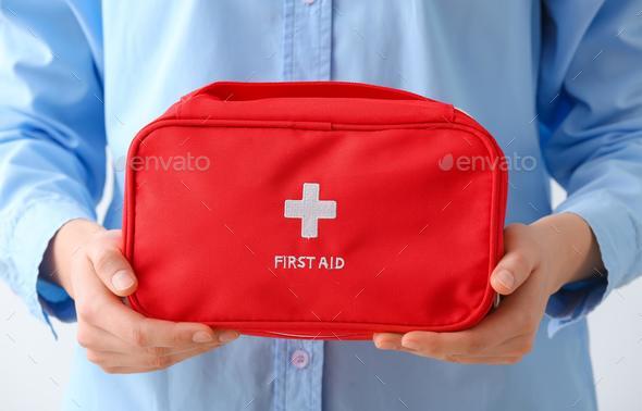 First aid kit concept, medicine equipment set in a suitcase box Stock ...