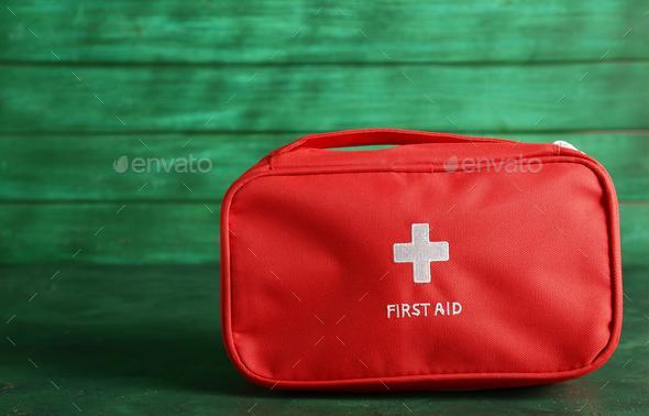 First aid kit concept, medicine equipment set in a suitcase box Stock ...