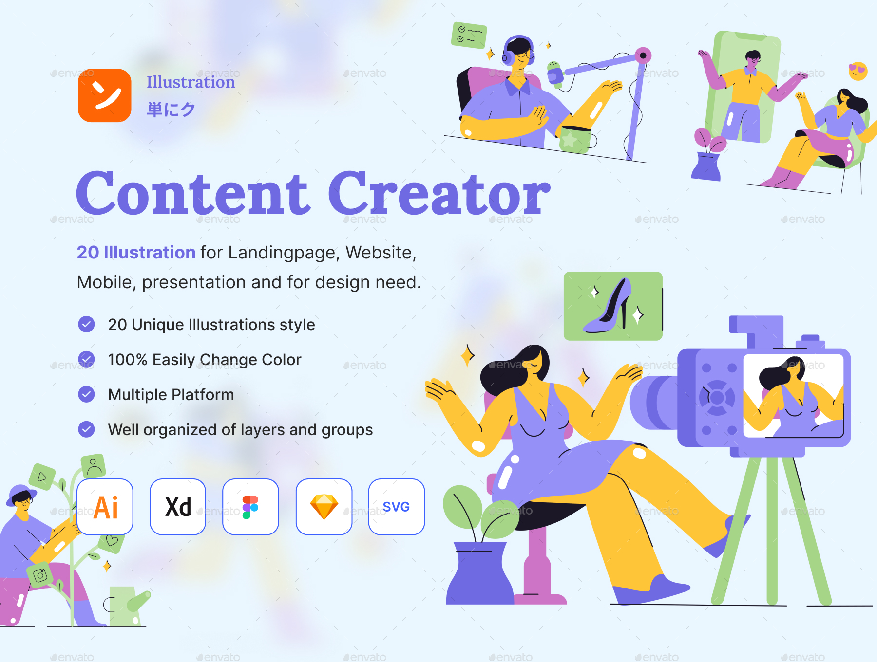 Content Creator Illustration Pack, Graphics | GraphicRiver