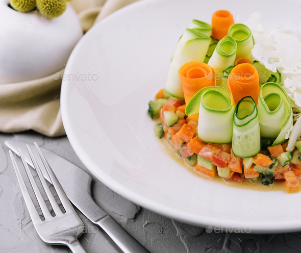 vegetable tartar of cucumber, carrot and tomato Stock Photo by ...