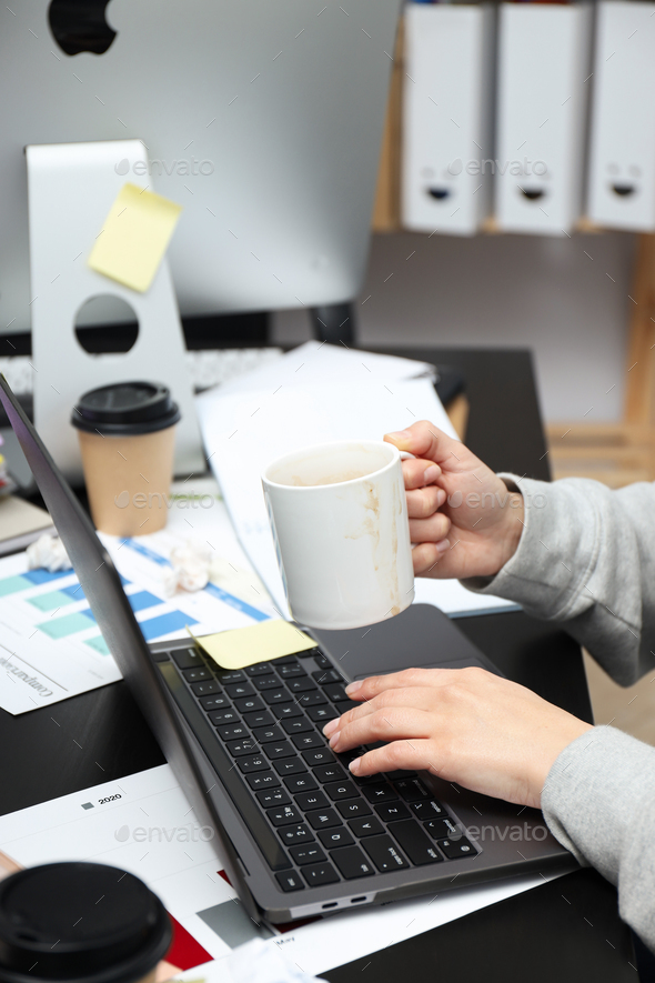 Messy office workplace, workplace and workspace concept Stock Photo by ...