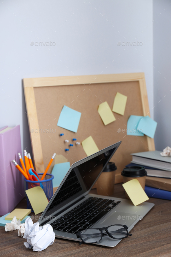 Messy office workplace, workplace and workspace concept Stock Photo by ...