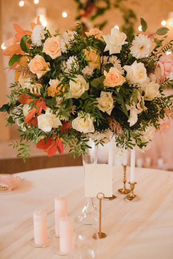 Coziness and style. Modern event design. Table setting at wedding ...