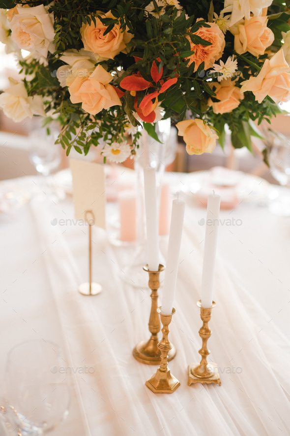 Coziness and style. Modern event design. Table setting at wedding ...