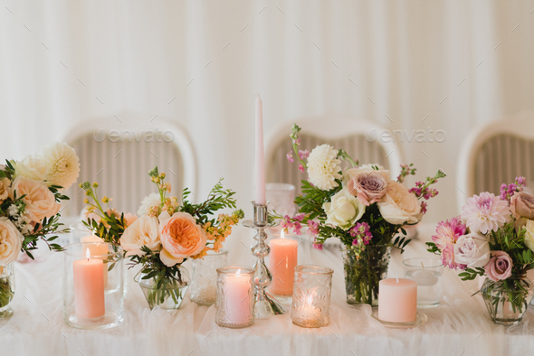 Coziness and style. Modern event design. Table setting at wedding ...