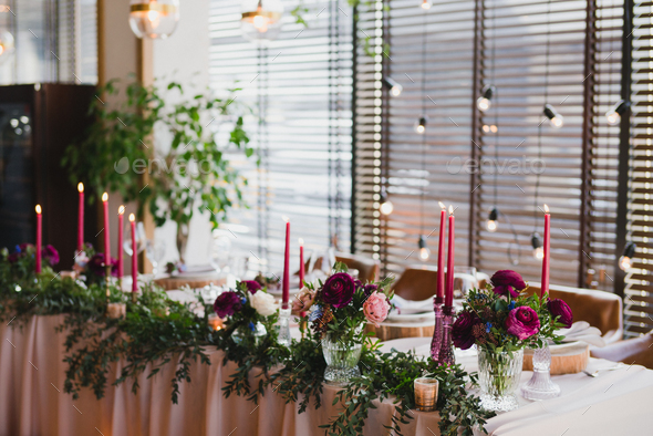 Coziness and style. Modern event design. Table setting at wedding ...