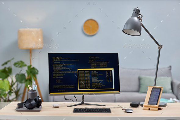 Background image of computer screen with code lines on workplace with ...