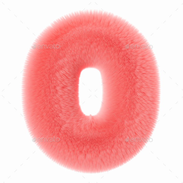 Pink and fluffy 3D number zero, isolated on white background. Furry ...