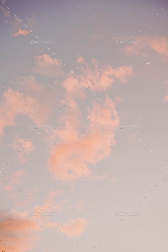 surreal and dreamy background of a pastel colors sky with moon Stock ...