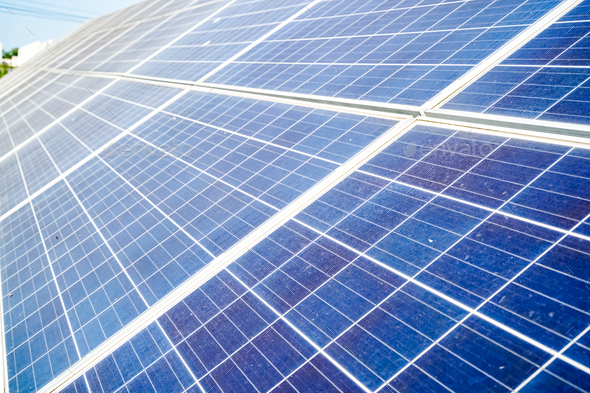 Solar power station, solar farm with electricity inverter Stock Photo ...