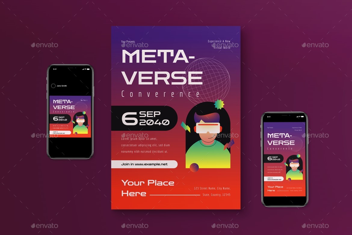 Purple Gradient Metaverse Flyer Set, Print Templates | GraphicRiver