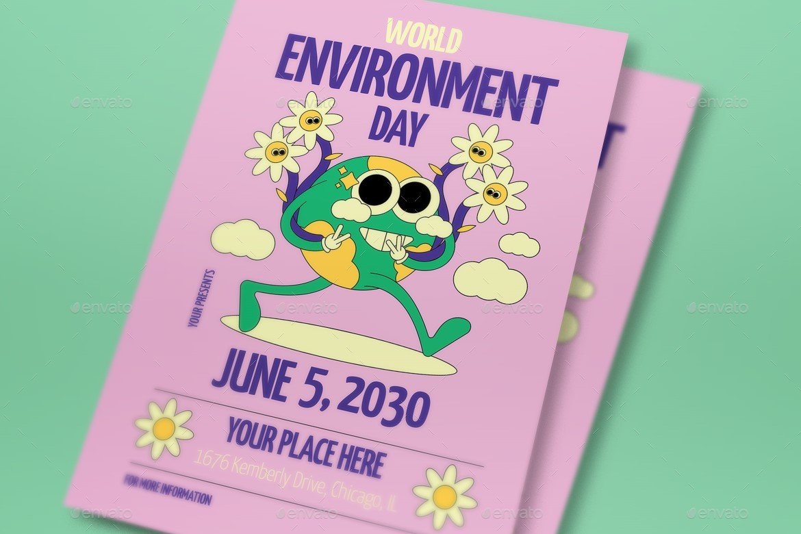 Pink Flat Design World Environment Day Flyer Set, Print Templates ...