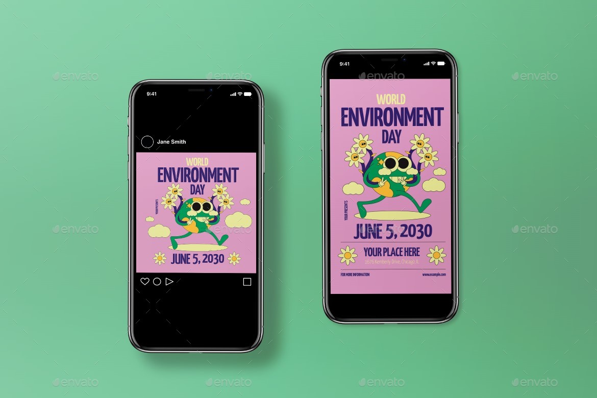 Pink Flat Design World Environment Day Flyer Set, Print Templates ...