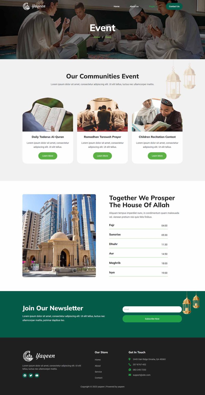 Yaqeen - Islamic Center and Mosque Elementor Template Kit by Kitpro