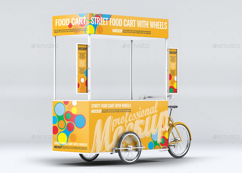 Food Cart Kiosk With Wheels Mock-Up, Graphics | GraphicRiver