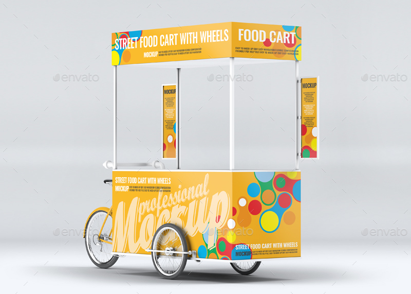 Food Cart Kiosk With Wheels Mock-Up, Graphics | GraphicRiver