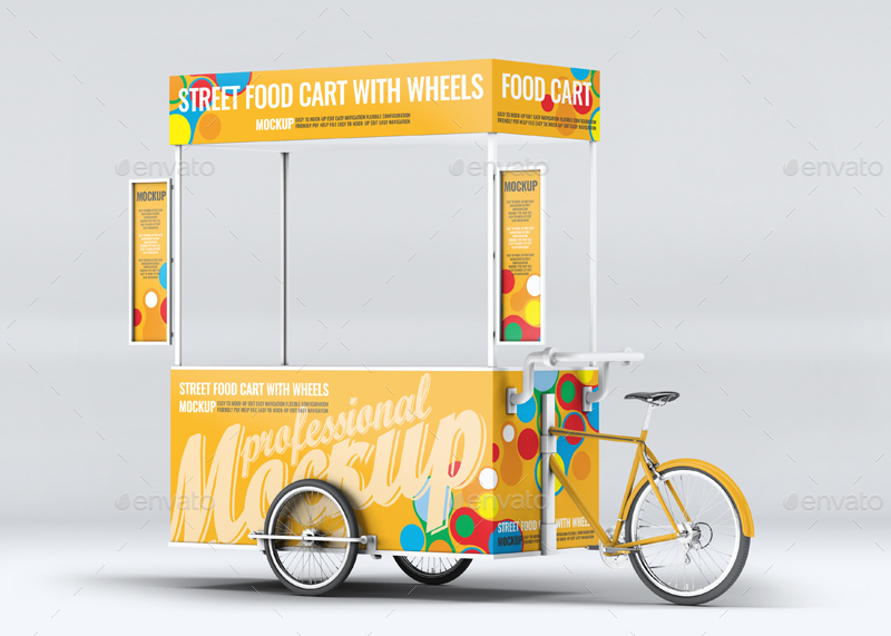 Food Cart Kiosk With Wheels Mock-Up, Graphics | GraphicRiver