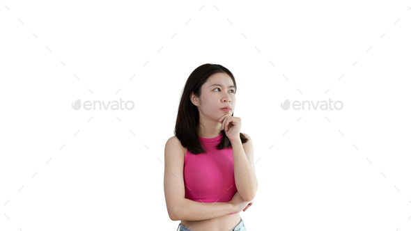 Young Asian woman thinking hard or planning to do something Stock Photo ...
