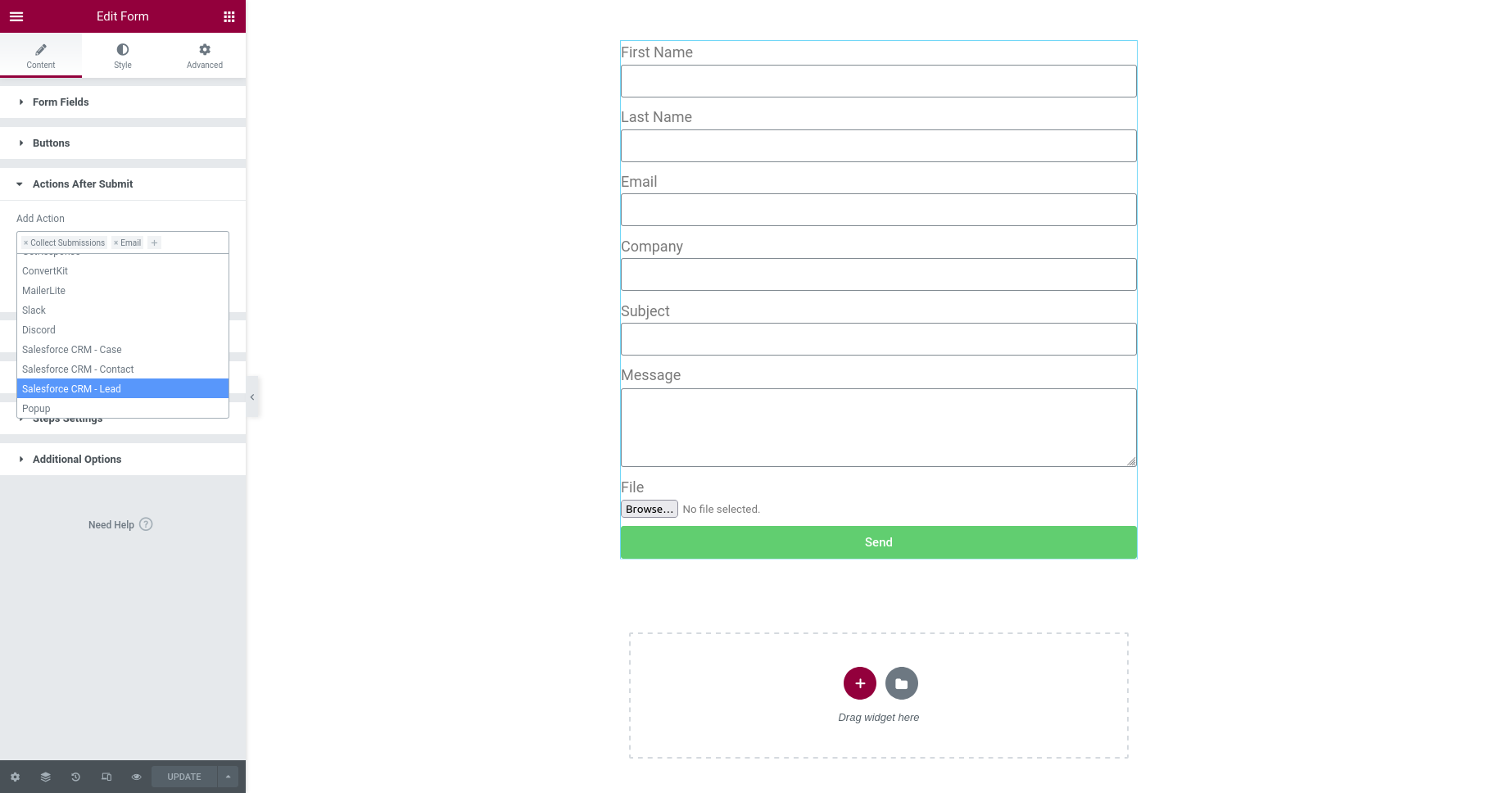 Elementor Pro Form Widget - Salesforce CRM Integration by obtaincode