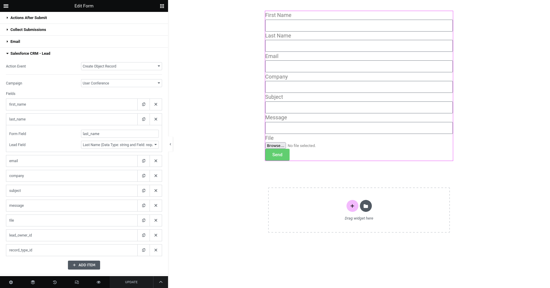 Elementor Pro Form Widget - Salesforce CRM Integration by obtaincode