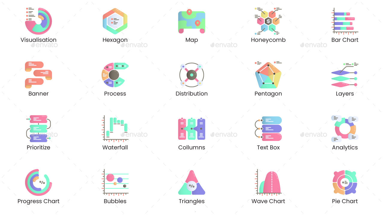 Infographic and Chart Flat Gradient Icons, Icons | GraphicRiver